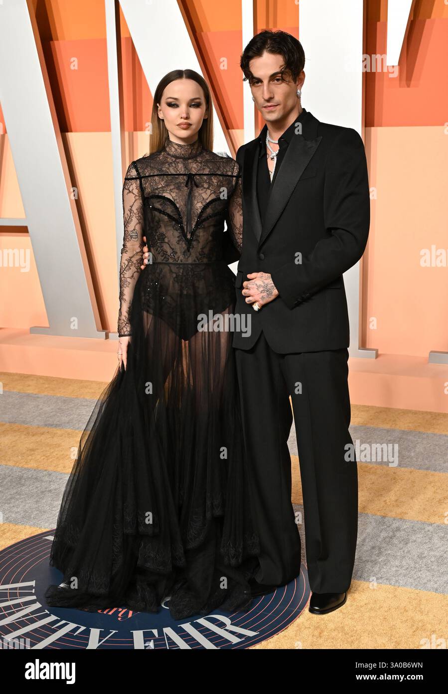Dove Cameron and Damiano David arriving at the Vanity Fair Oscar Party ...