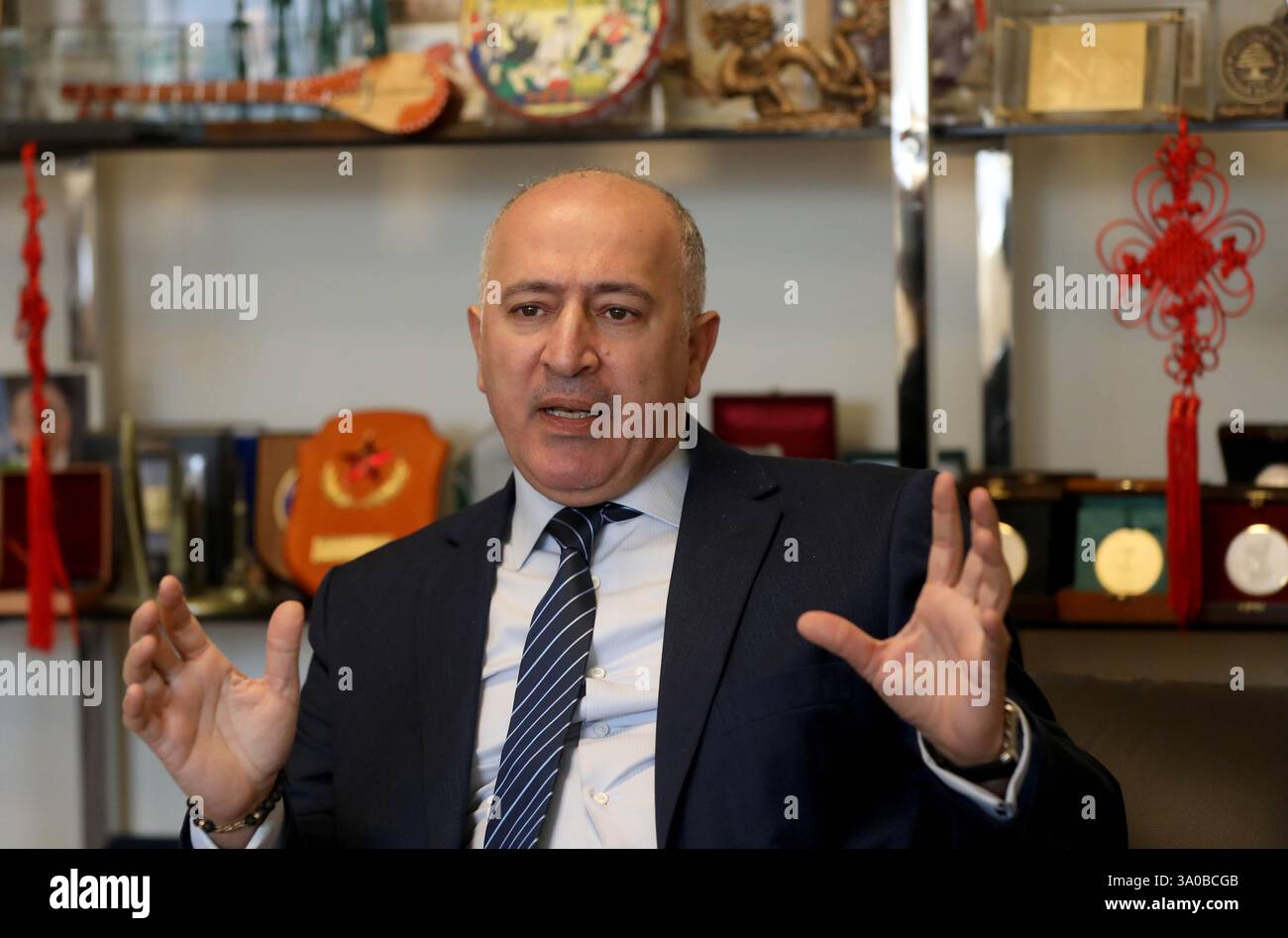 Beirut, Lebanon. 18th Feb, 2025. Waref Kumayha, president of the Silk Road Institute for Studies ...