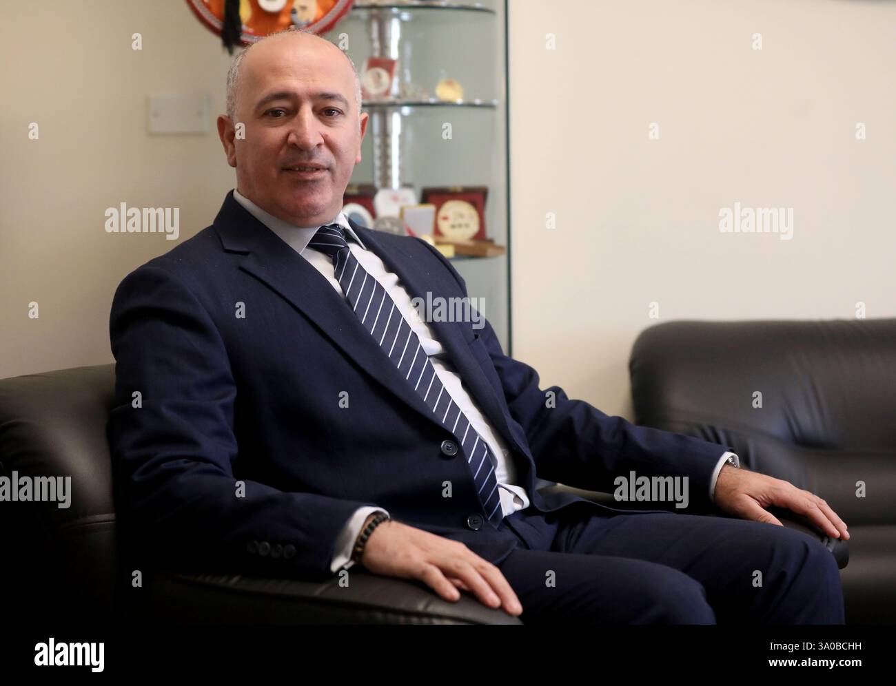 Beirut, Lebanon. 18th Feb, 2025. Waref Kumayha, president of the Silk Road Institute for Studies ...