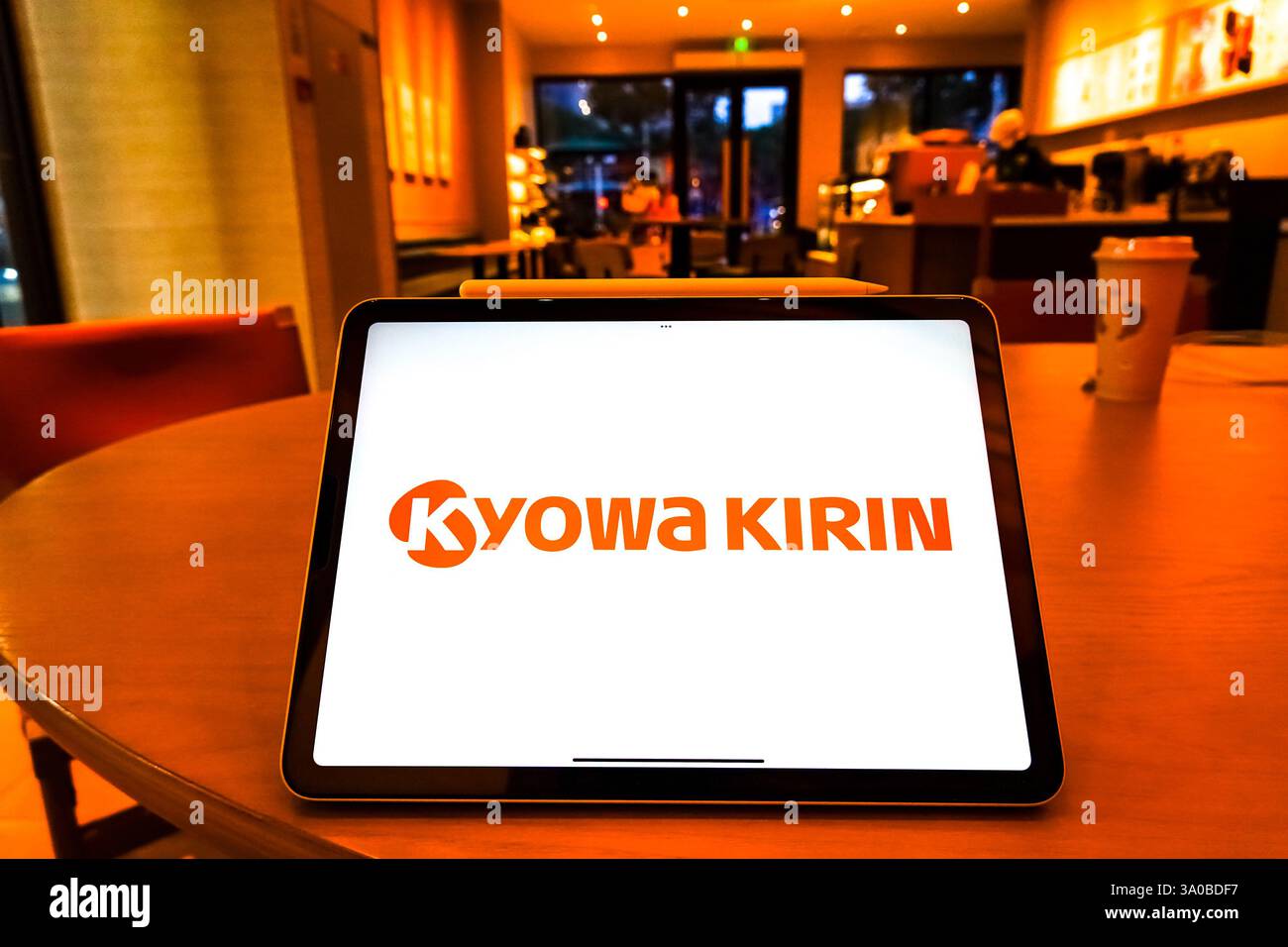 China. 02nd Mar, 2025. In this photo illustration, a Kyowa Kirin logo ...