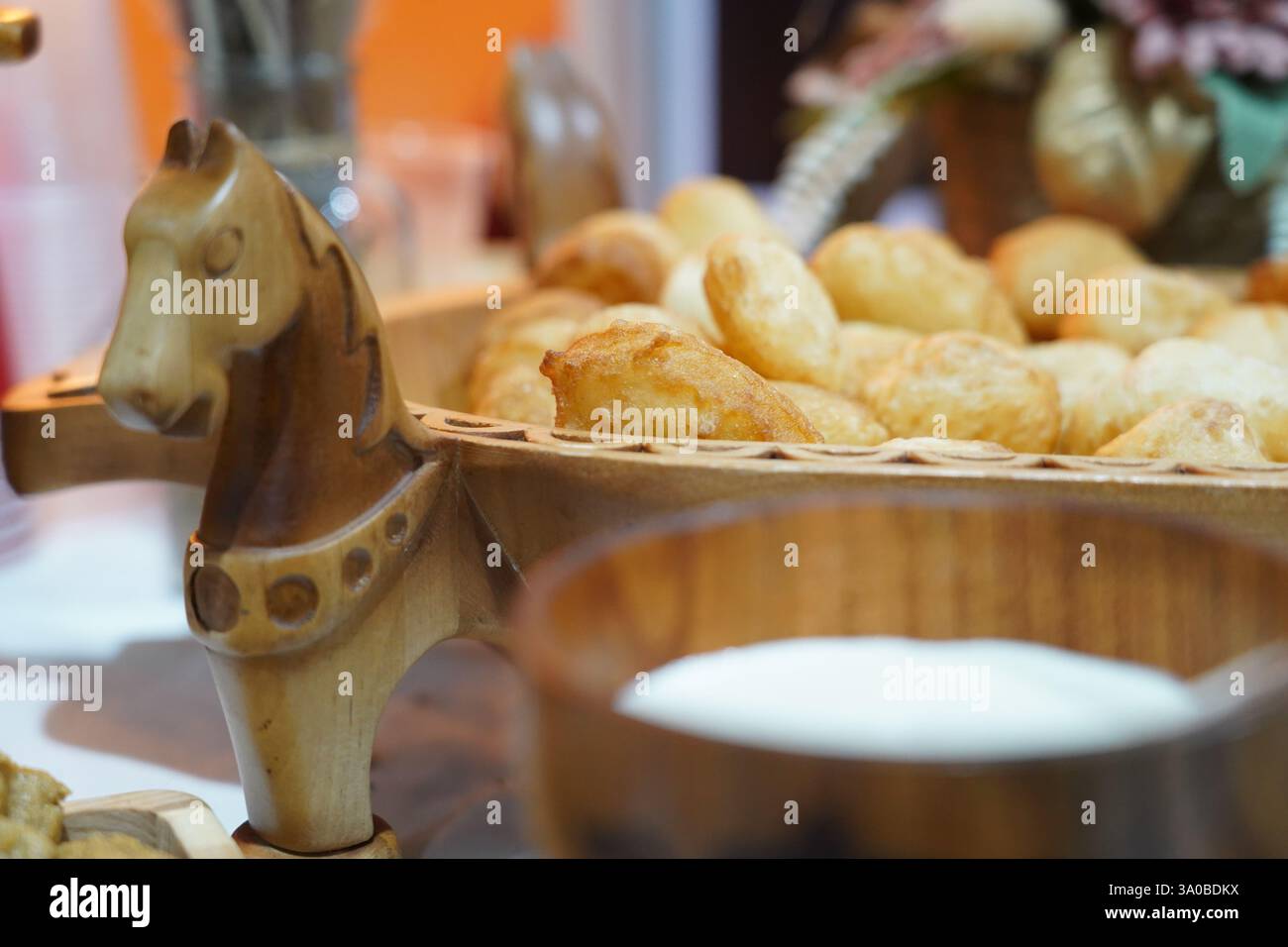 Baursaki. Doughnuts made from air dough. Kazakh national dish Stock ...