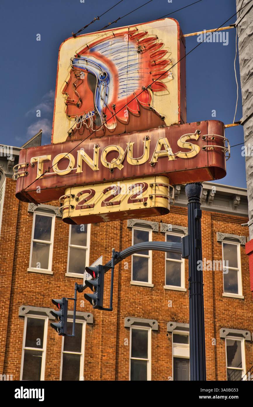 Order of Redmen, Tonquas Neon sign on Main Street in Troy Ohio. USA ...