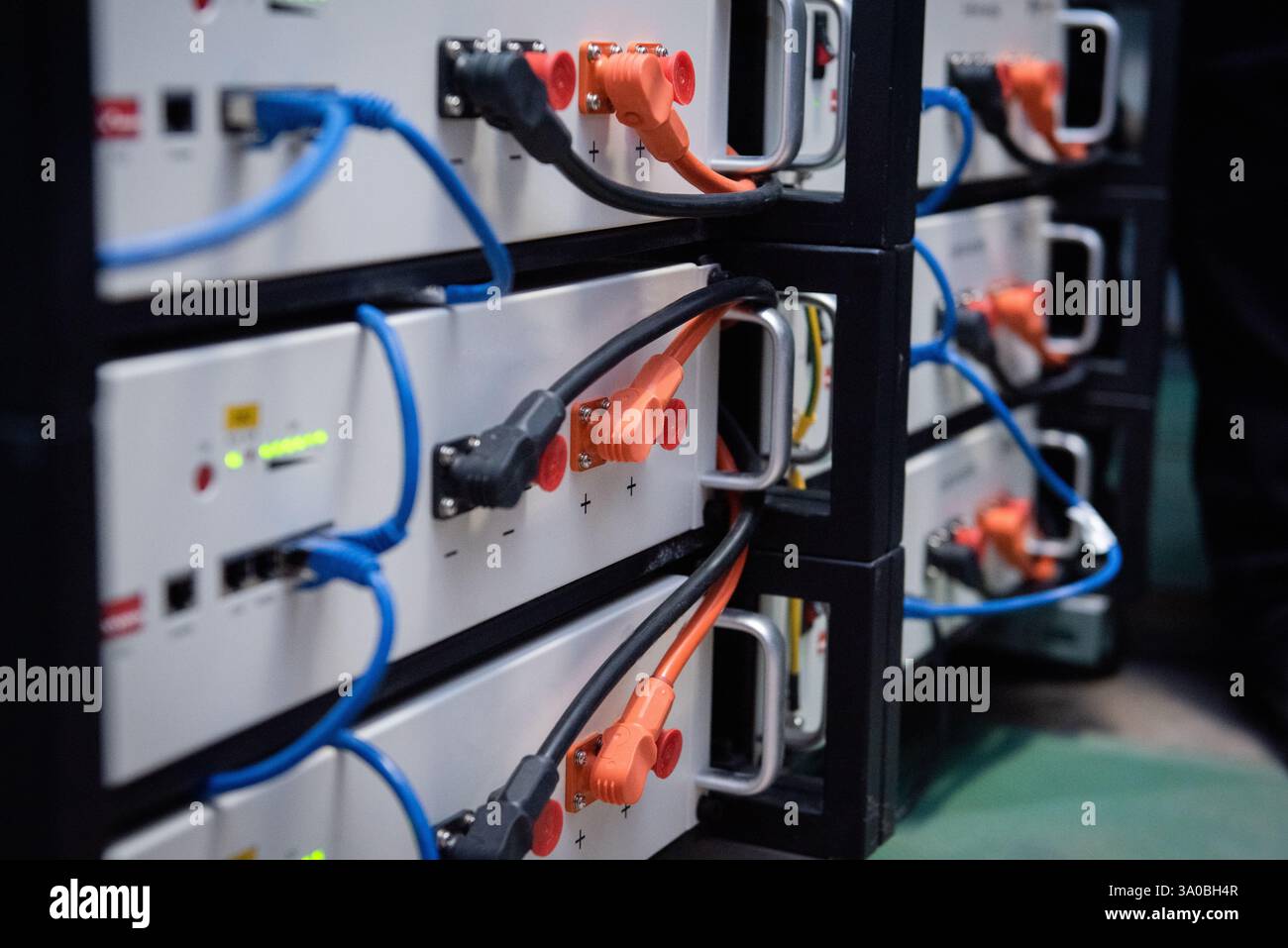 connected battery modules for solar panels Stock Photo - Alamy