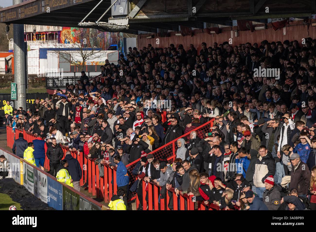 General view of traditional football terrace with fans standing at ...