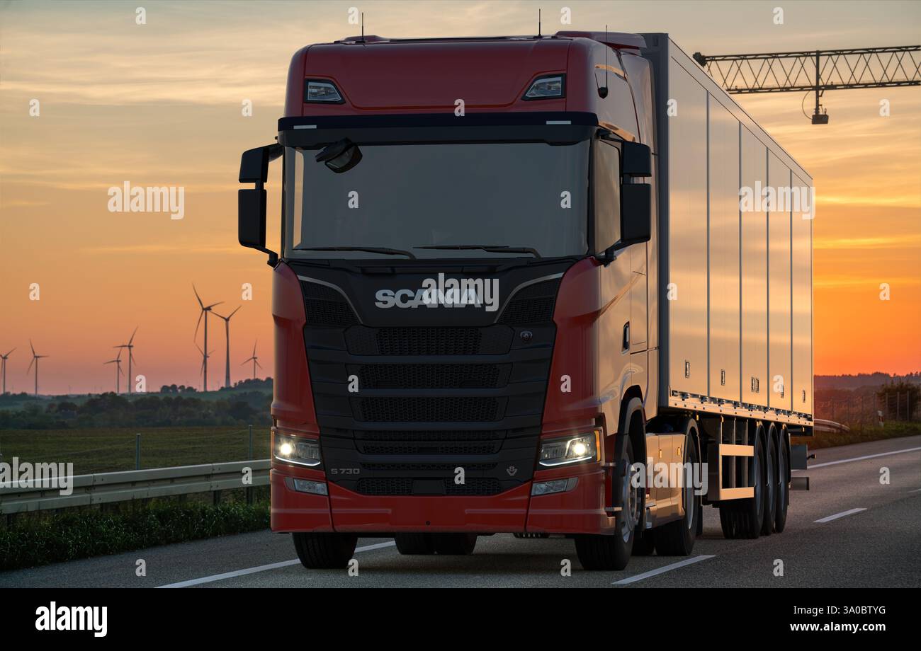 Truck Scania S-730 with trailer on the highway Stock Photo - Alamy