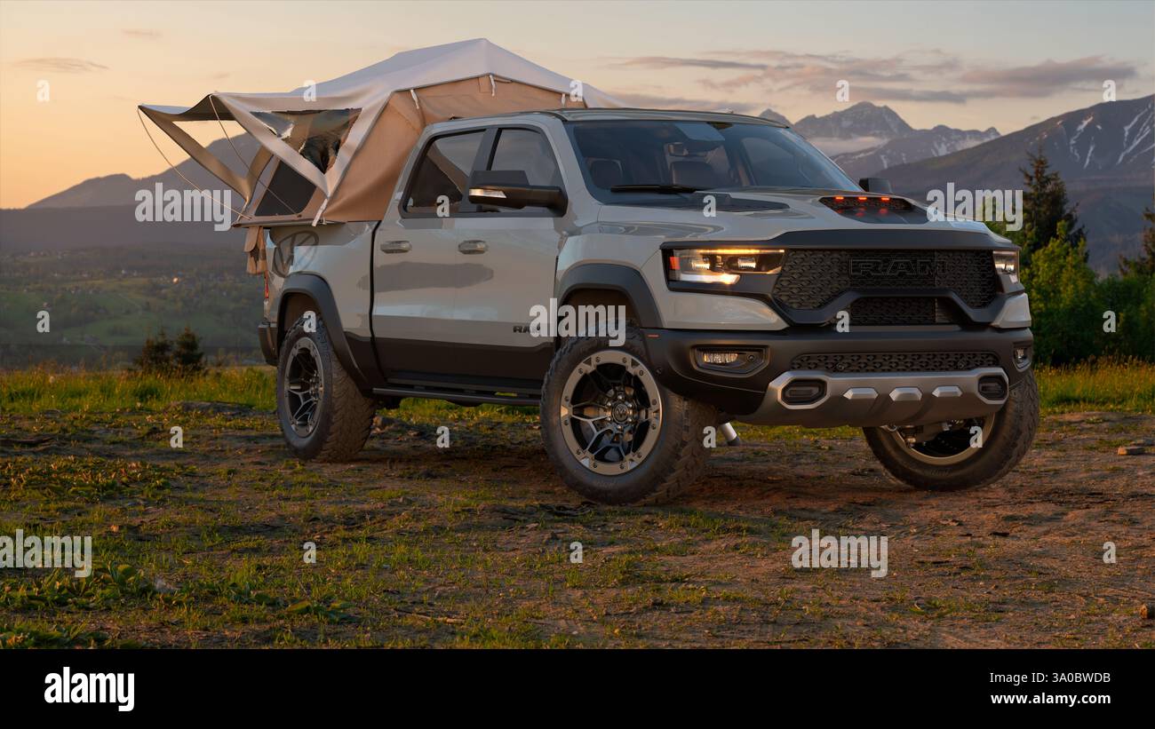 Ram 1500 TRX Camper Truck POWERED for Adventure Stock Photo - Alamy