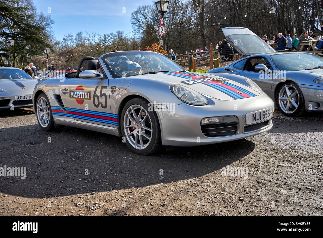 Porsche Boxster Spider, 2005 silver in Martini livery. England, UK ...