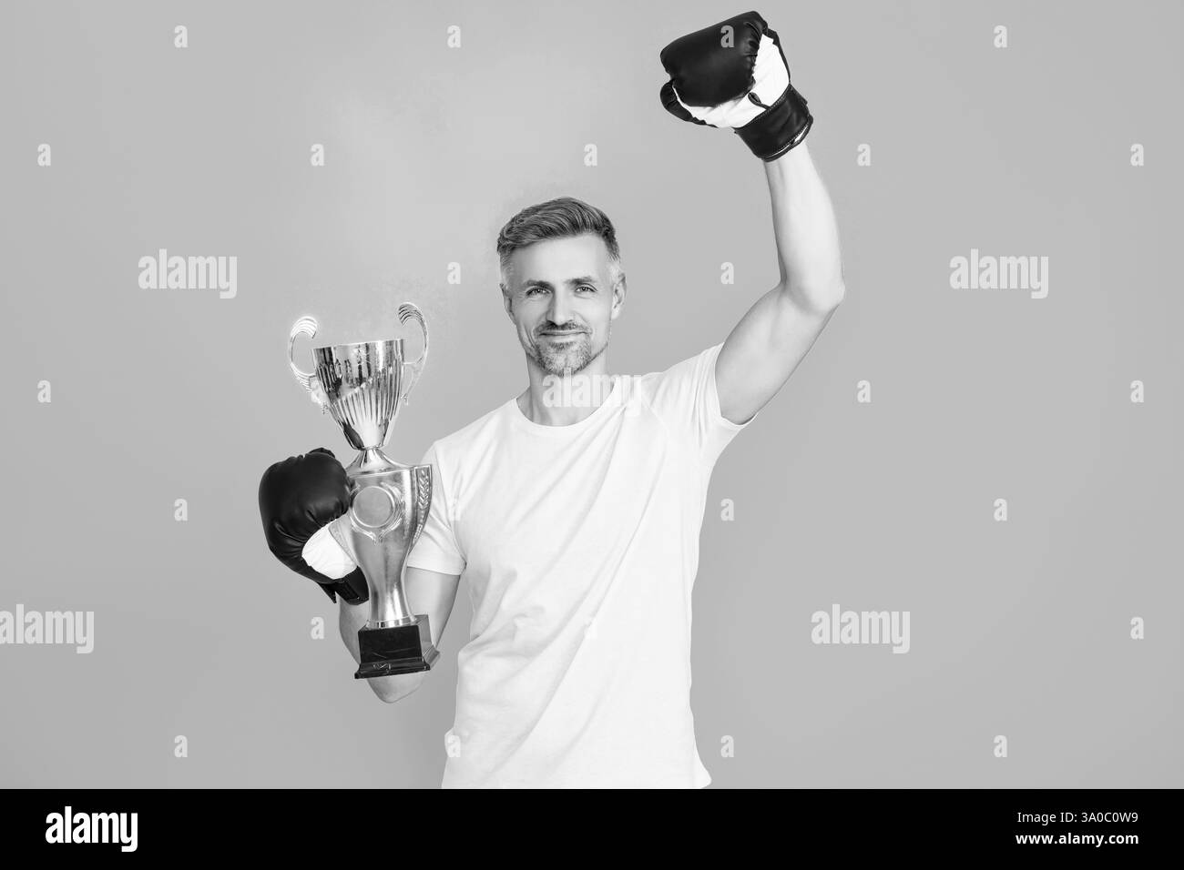 Sportsman winner in boxing sport. Successful sport. Mature boxer ...