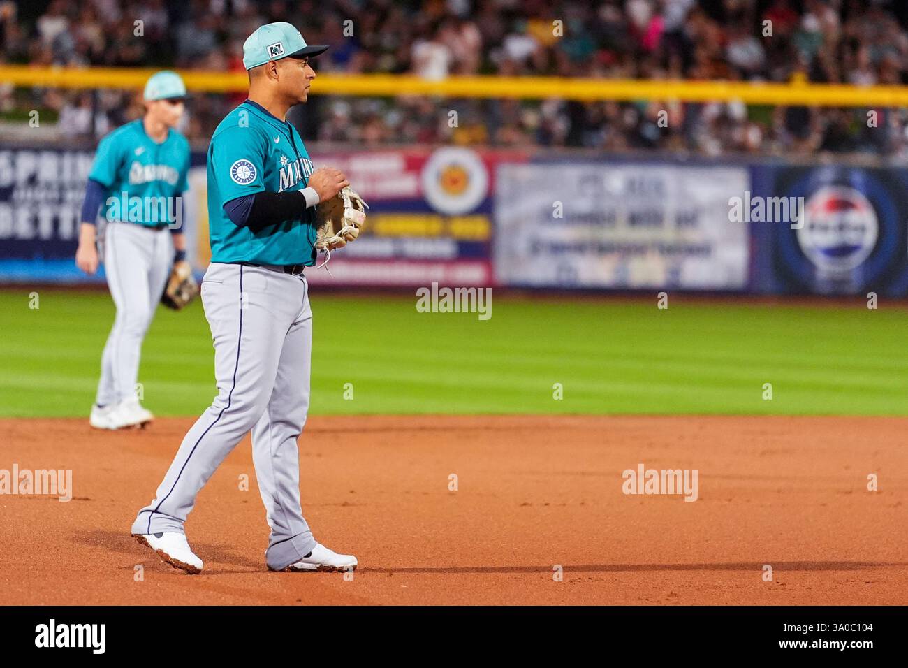 Seattle Mariners third baseman Donovan Solano looks on during a spring ...