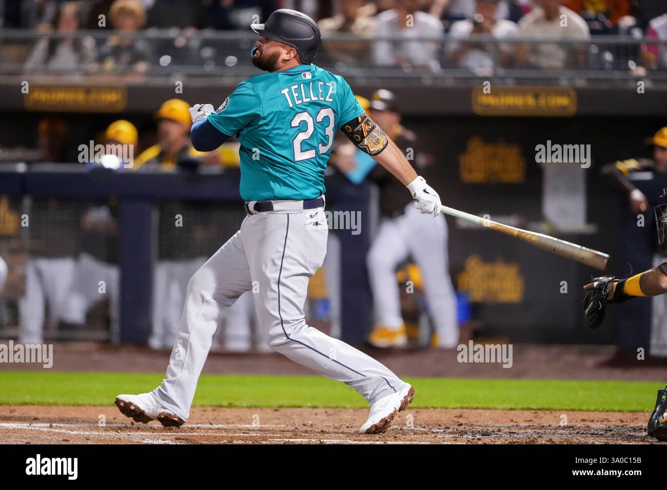 Seattle Mariners' Rowdy Tellez follows through against the San Diego ...