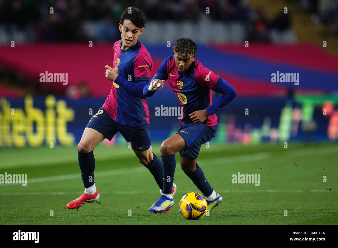 Barcelona, Spain. 03rd Mar, 2025. Lamine Yamal and Hector Fort of FC ...