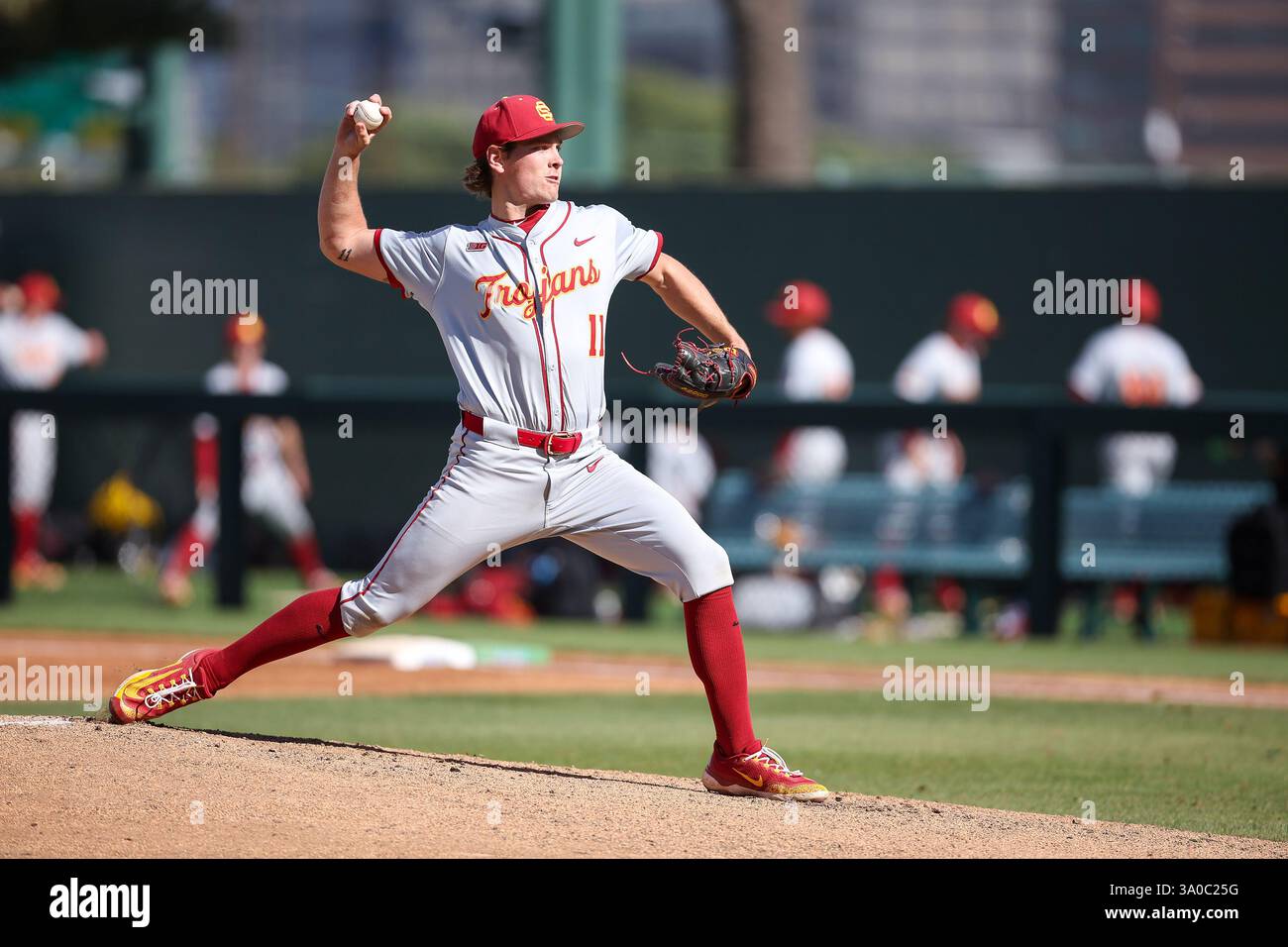 March 2, 2025: USC Pitcher Michael Ebner (11) delivers a pitch during ...