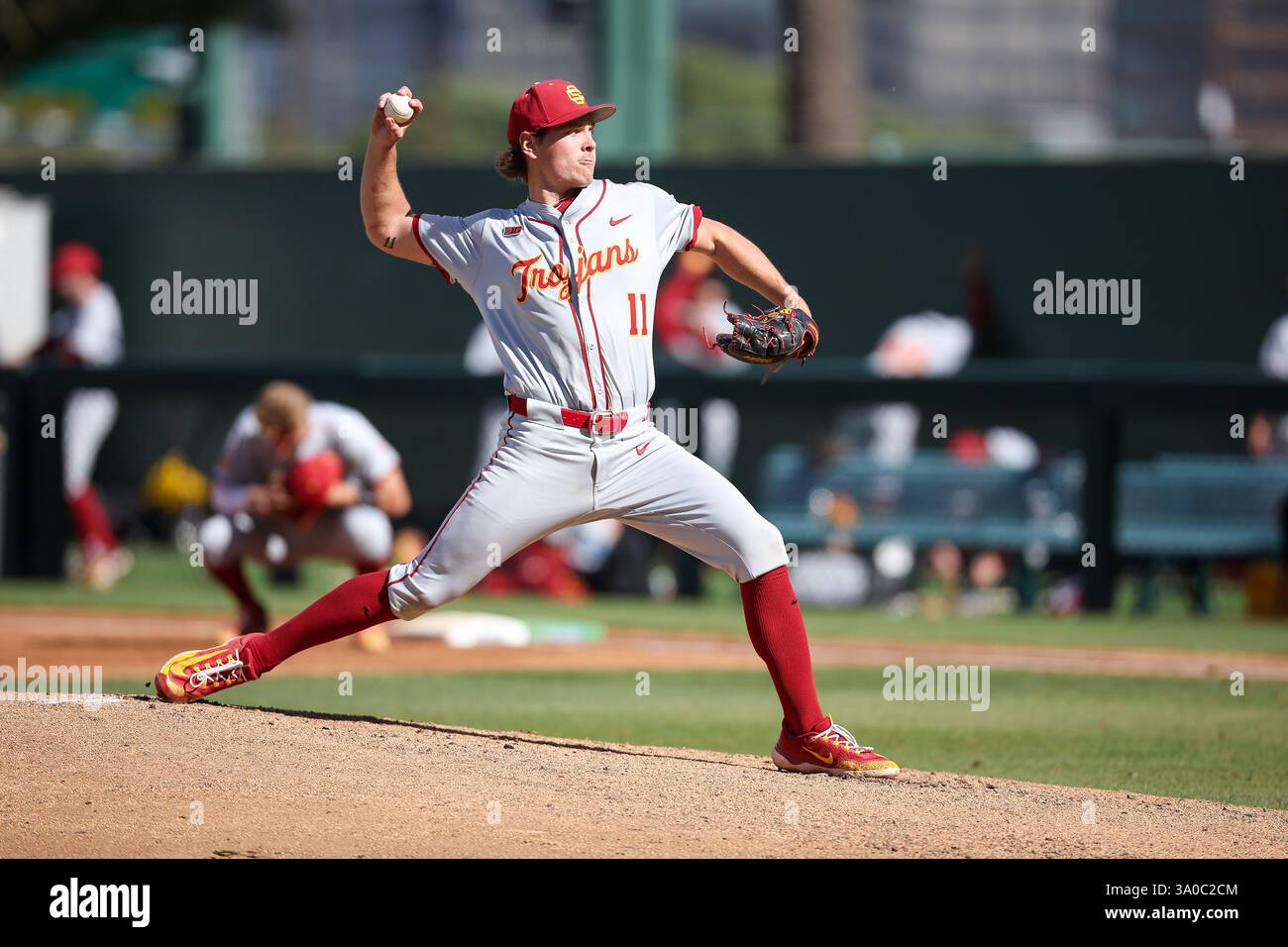 March 2, 2025: USC Pitcher Michael Ebner (11) delivers a pitch during ...