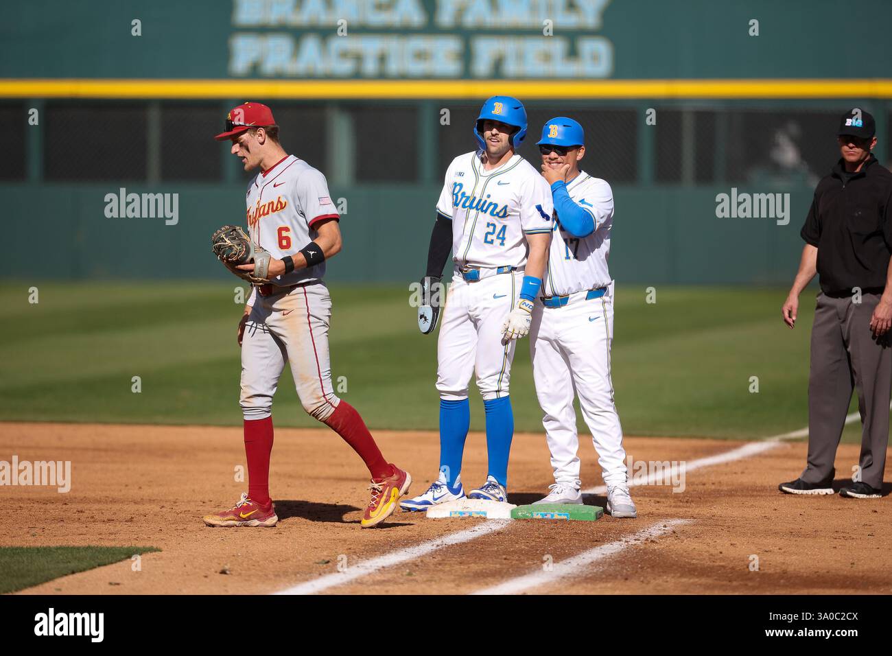 Los Angeles, USA. 2nd Mar, 2025. UCLA's AJ Salgado at first base during an NCAA baseball game ...