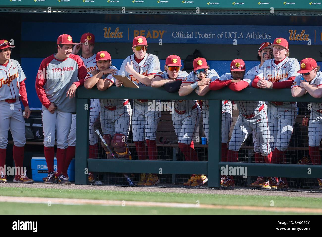March 2, 2025: Members of USCâ€™s baseball team in the dugout during an ...