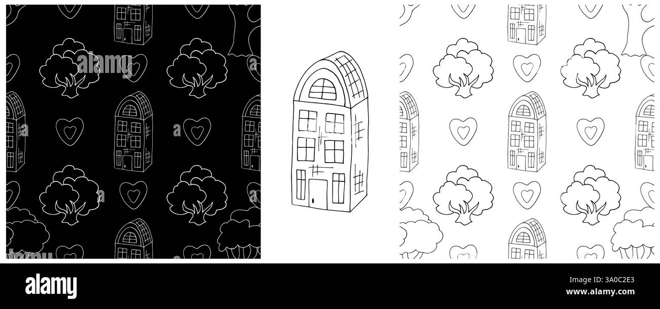 Set seamless patterns with buildings. Building, residential. Seamless ...