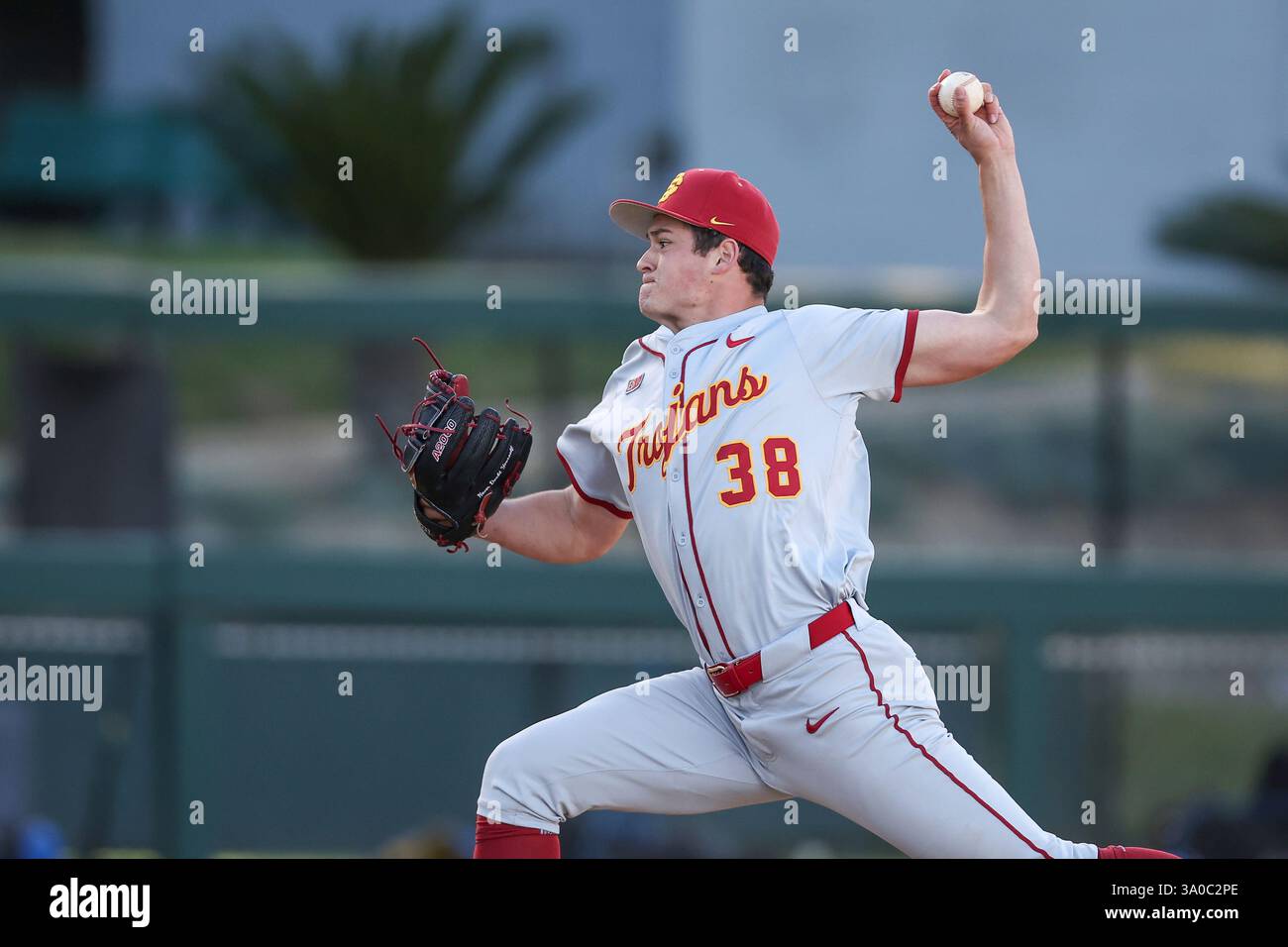 March 2, 2025: USC Pitcher Sax Matson (38) delivers a pitch during an ...