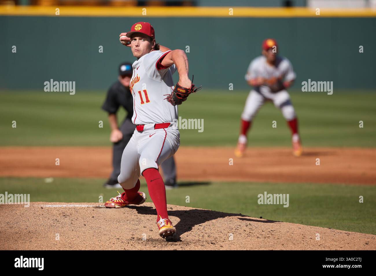 March 2, 2025: USC Pitcher Michael Ebner (11) delivers a pitch during ...