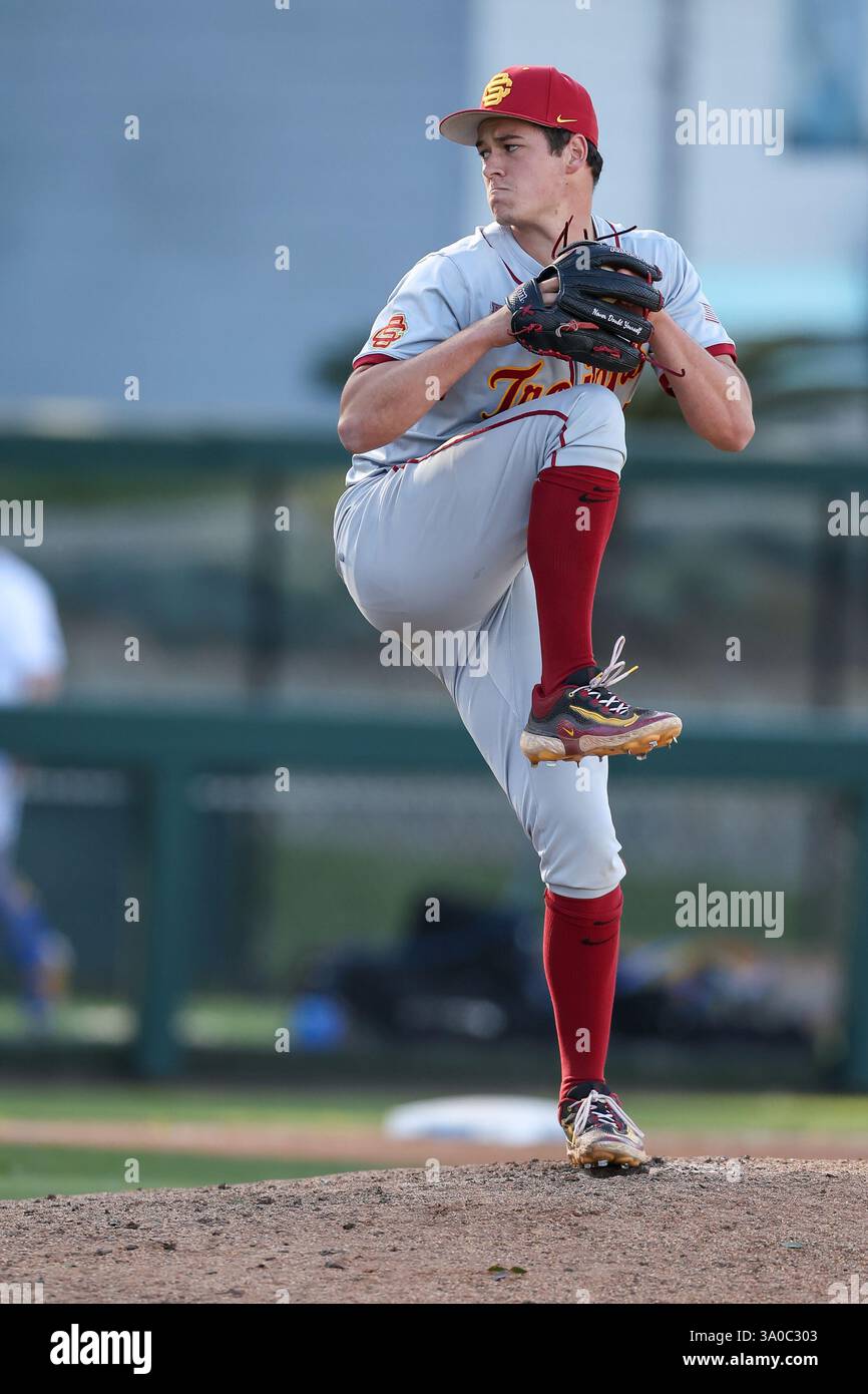 March 2, 2025: USC Pitcher Sax Matson (38) delivers a pitch during an ...