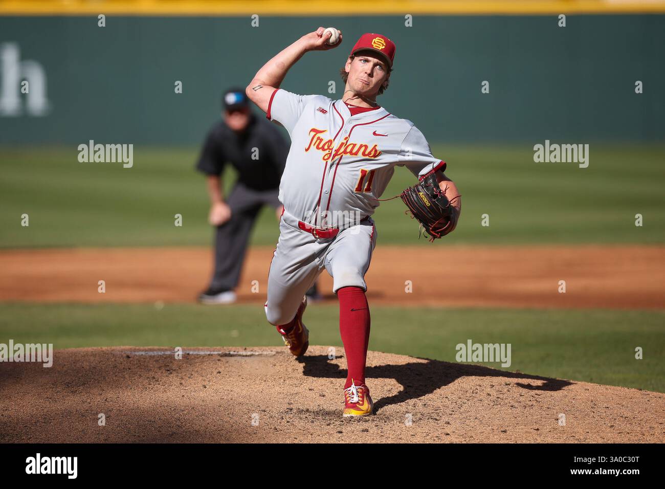 March 2, 2025: USC Pitcher Michael Ebner (11) delivers a pitch during ...
