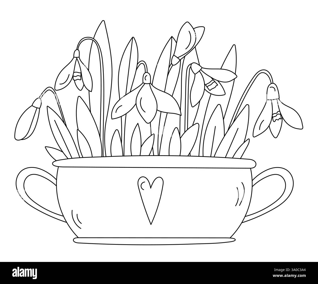 Spring Coloring Page For Adults And Kids Featuring A Pot With Snowdrops ...