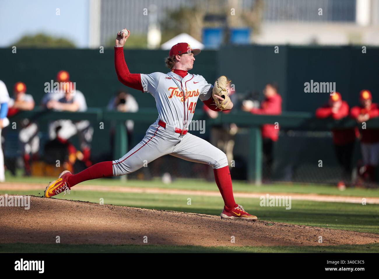 March 2, 2025: USC Pitcher Andrew Johnson (40) delivers a pitch during ...
