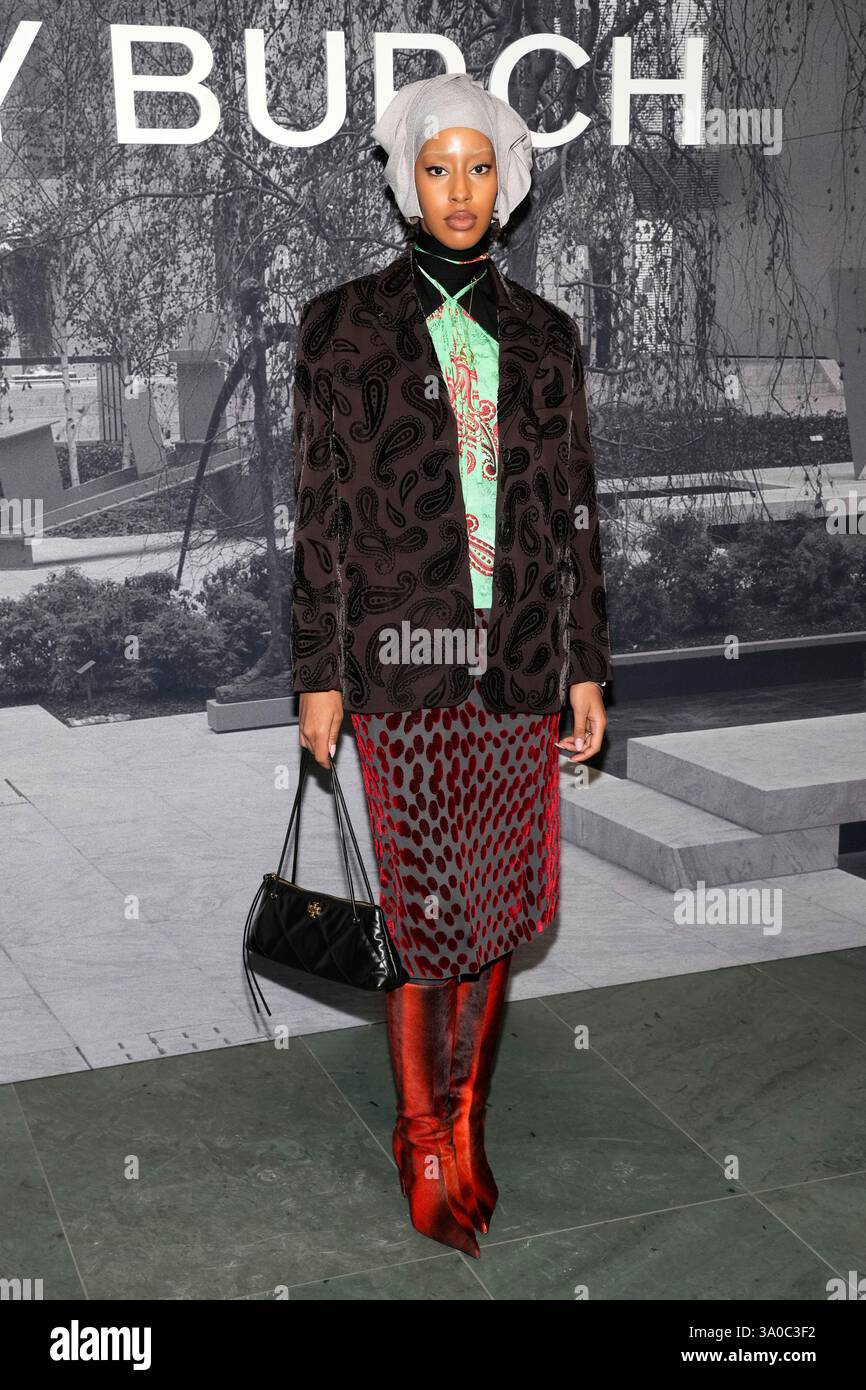 Hodan Yousuf arrives at the Tory Burch Fall/Winter 2025 fashion show as ...