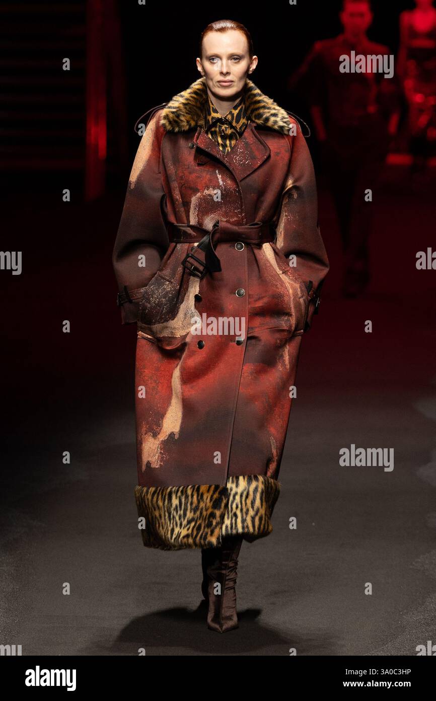 Milan, Italy. 27th Feb, 2025. A model walks the runway during the ...