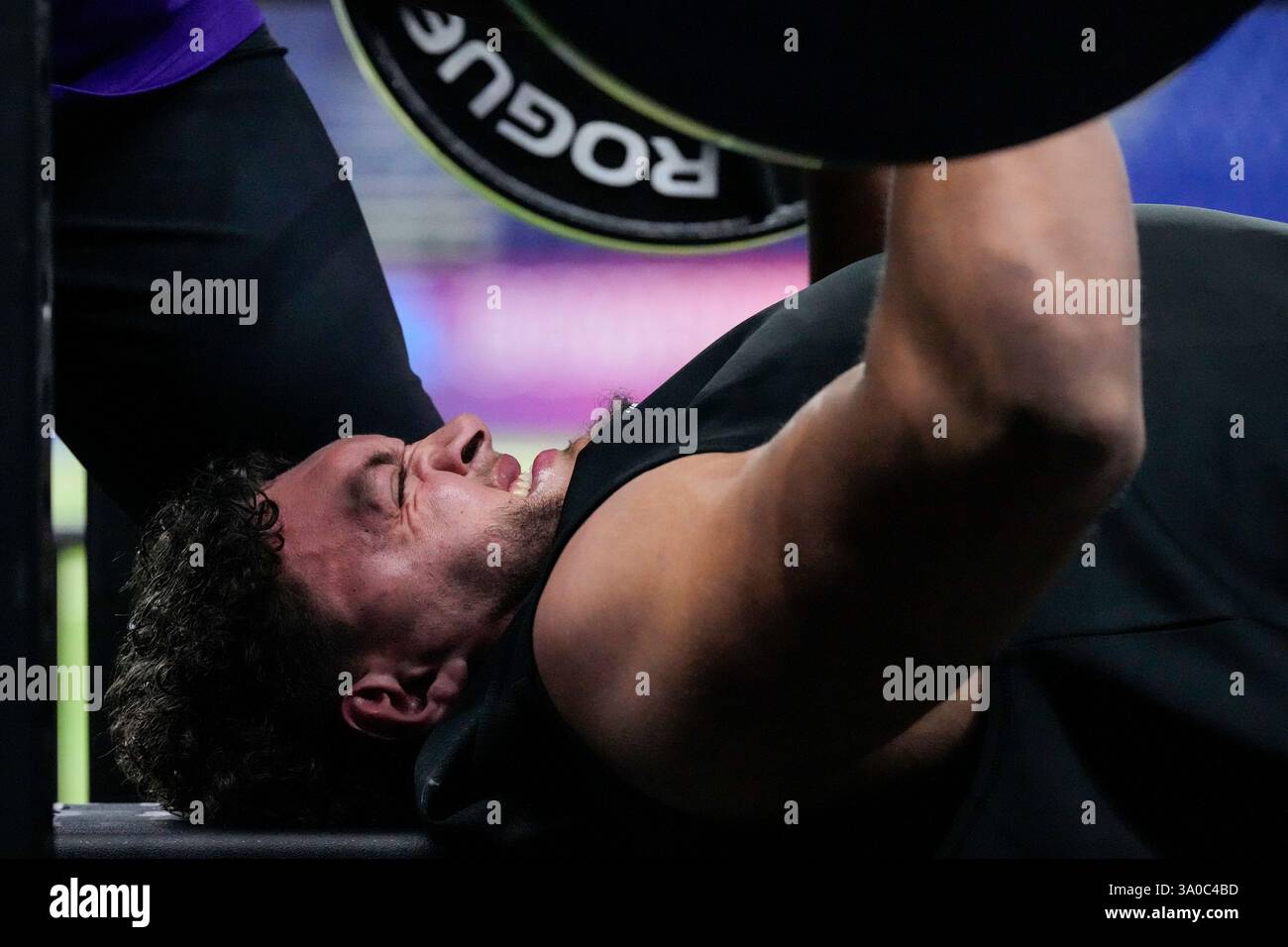Iowa State offensive lineman Jalen Travis lifts weights at the NFL ...
