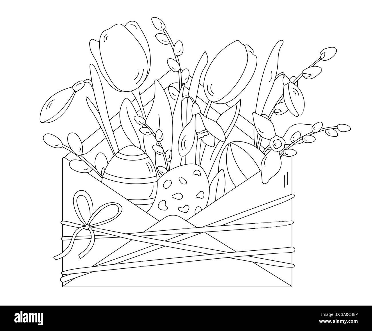 Easter-Themed Coloring Page For Adults And Kids With An Envelope ...