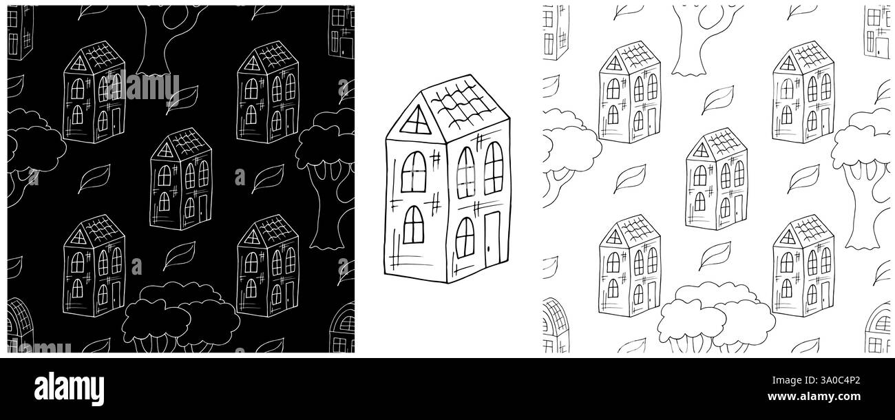 Set seamless patterns with buildings. Building, residential. Seamless ...