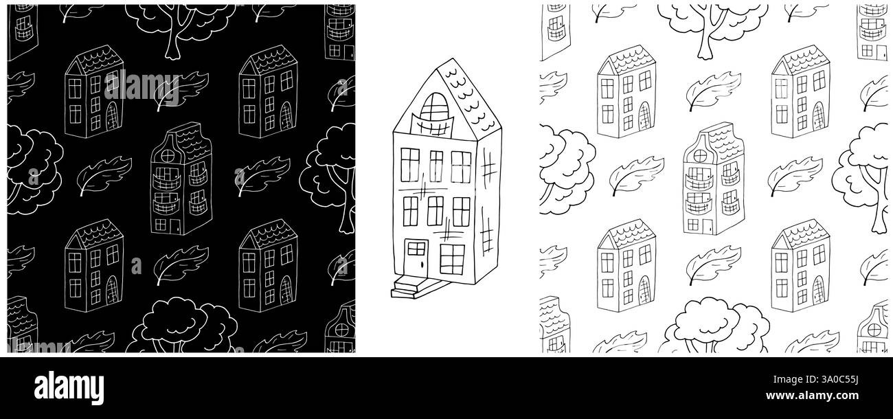 Set seamless patterns with buildings. Building. Seamless pattern with ...