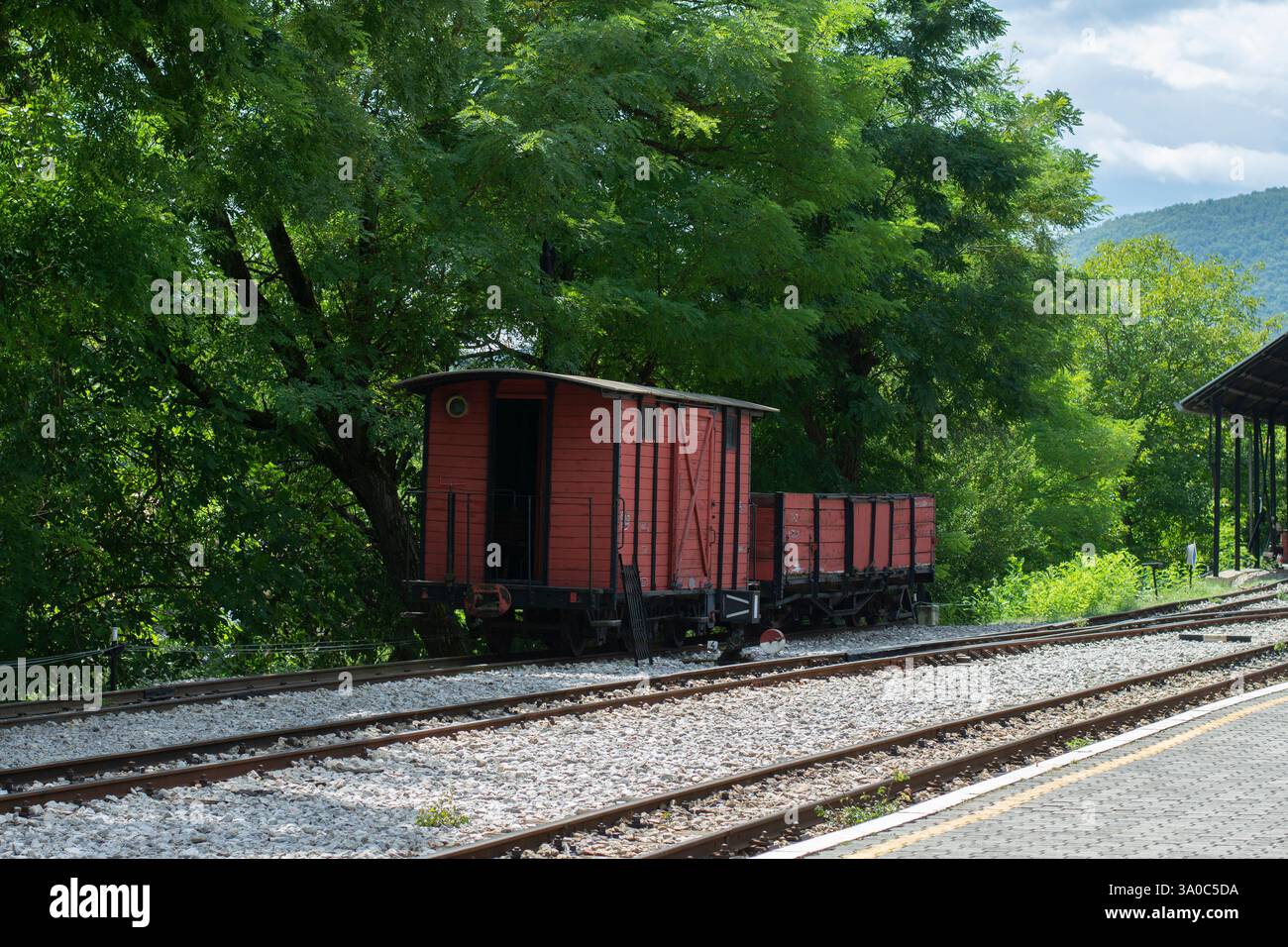 Old red wooden train wagon Stock Photo - Alamy