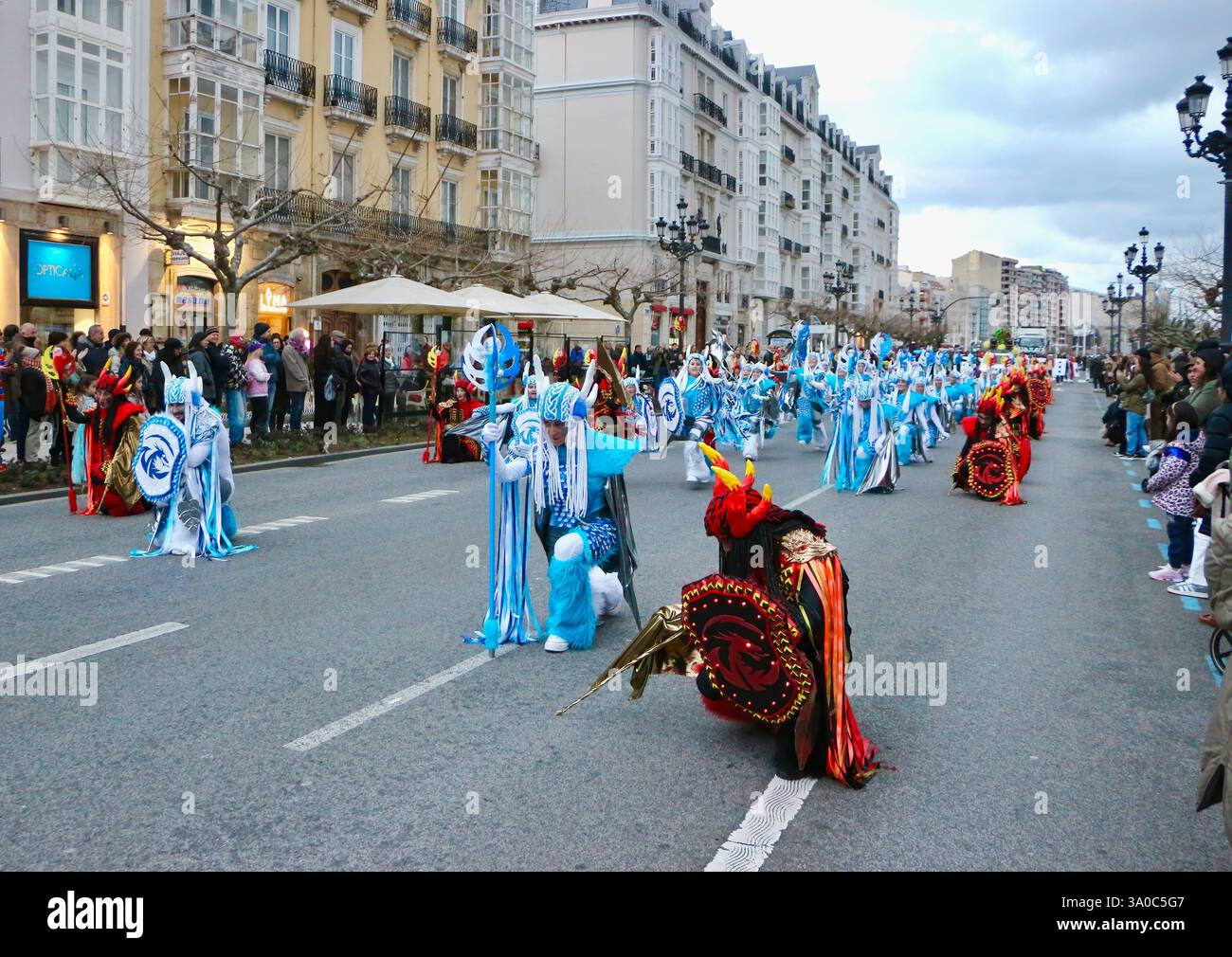 Evening carnival parade in the Spanish north coast city of Santander ...