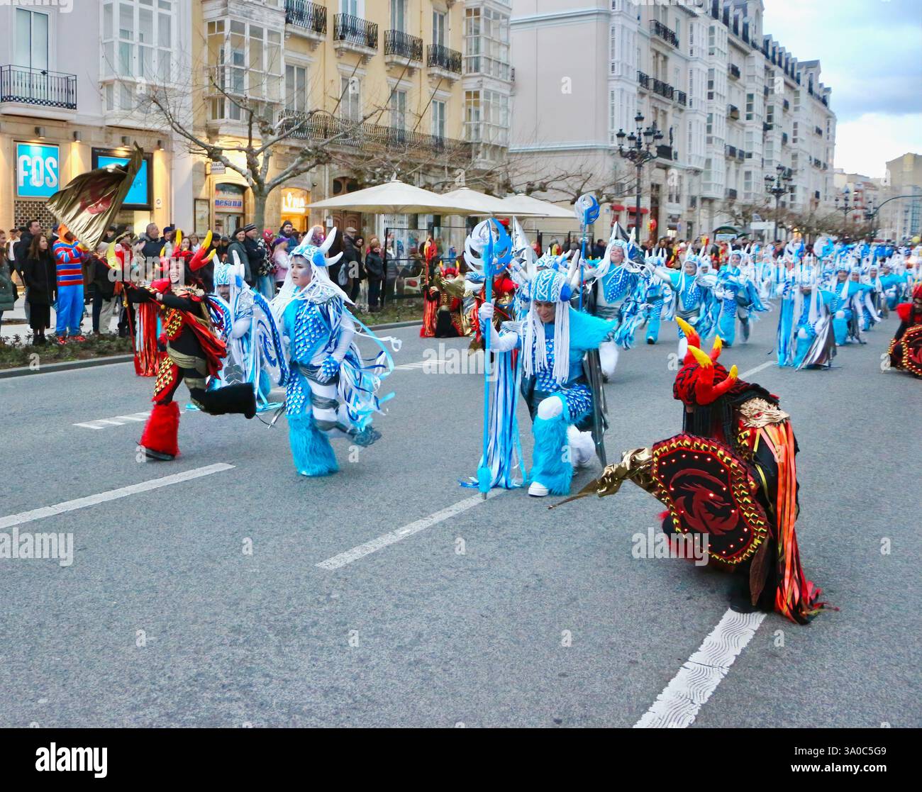 Evening carnival parade in the Spanish north coast city of Santander ...