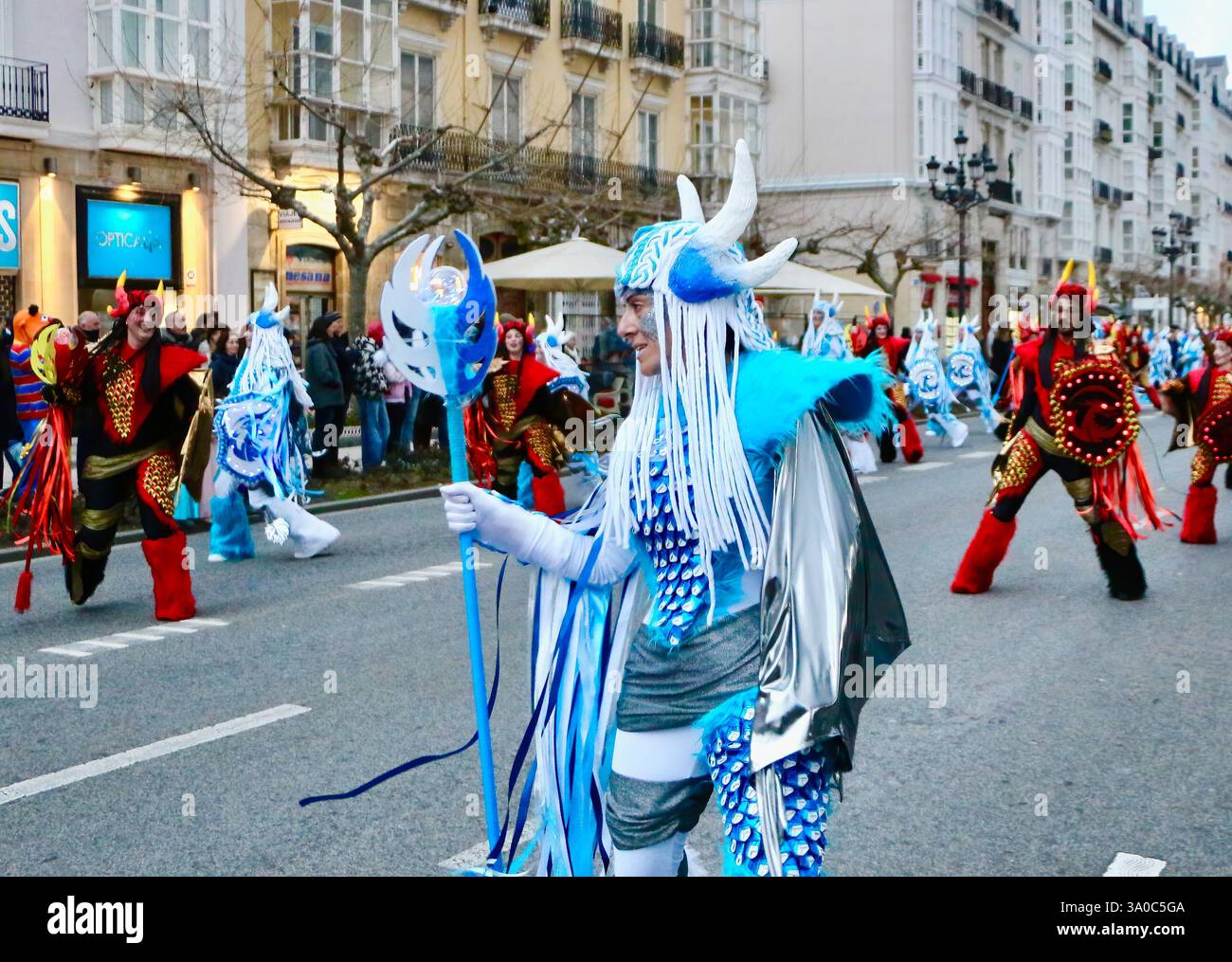 Evening carnival parade in the Spanish north coast city of Santander ...
