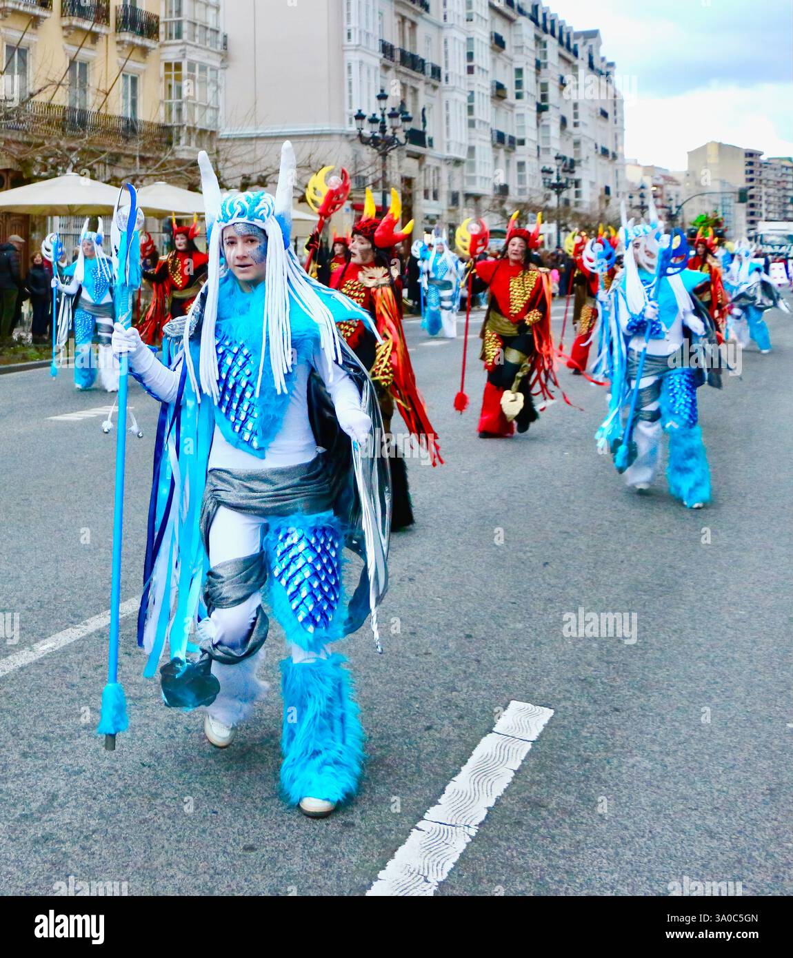 Evening carnival parade in the Spanish north coast city of Santander ...