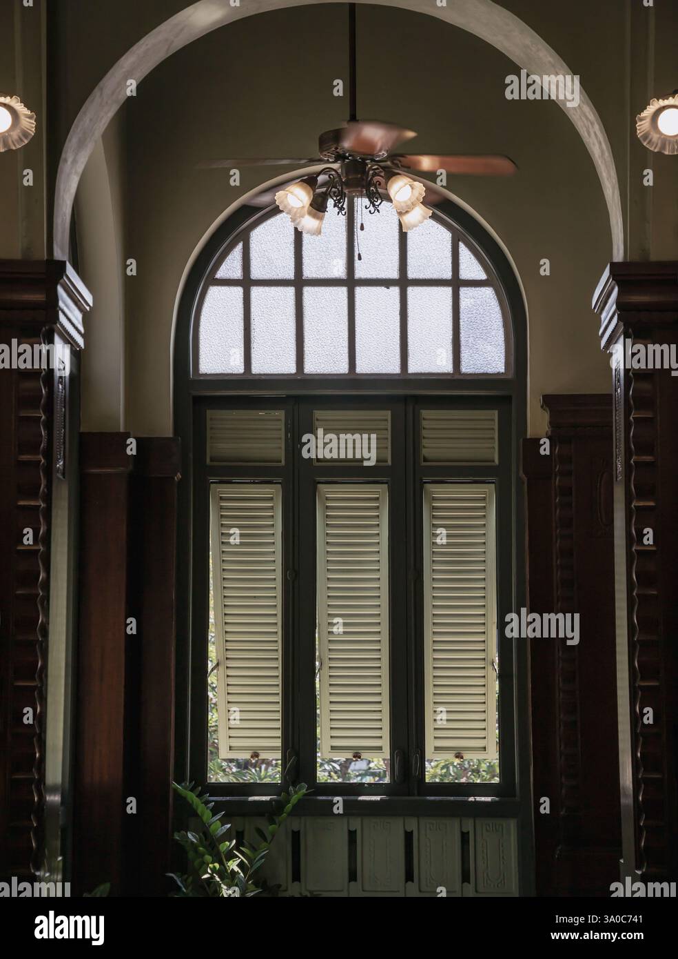 Bangkok, Thailand - Mar 02, 2025 - View of Three wooden louvered window ...