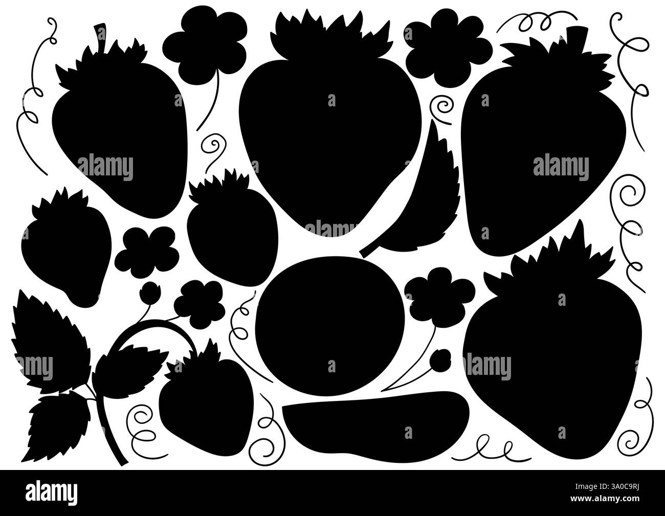 Strawberry. Set of silhouettes in hand draw style. Design for riddles ...
