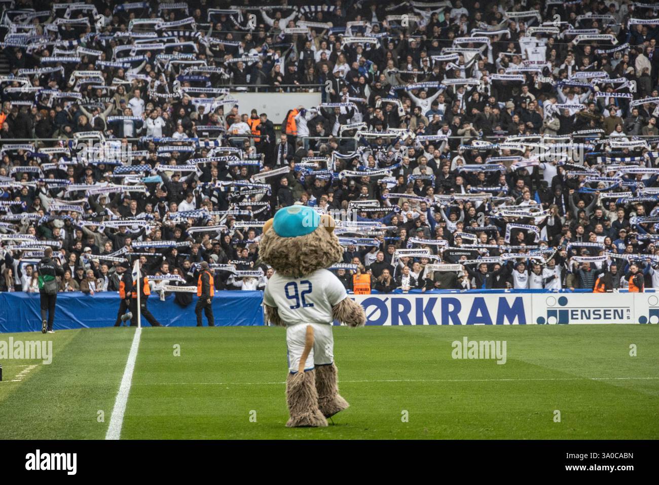 Leo the Lion mascot seen in action during the Danish 3F Superliga match ...