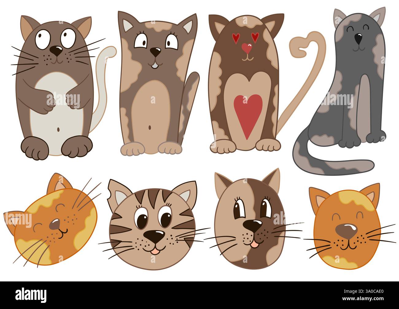 Cats. Set of color illustrations in hand draw style. Design for ...
