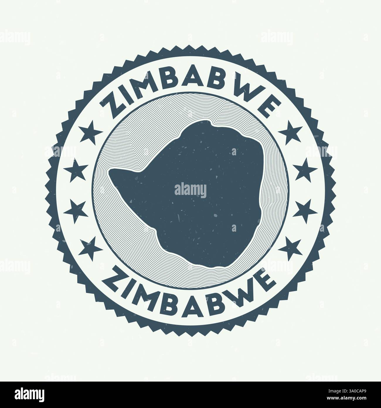 Zimbabwe emblem. Country round stamp with shape of Zimbabwe, isolines ...