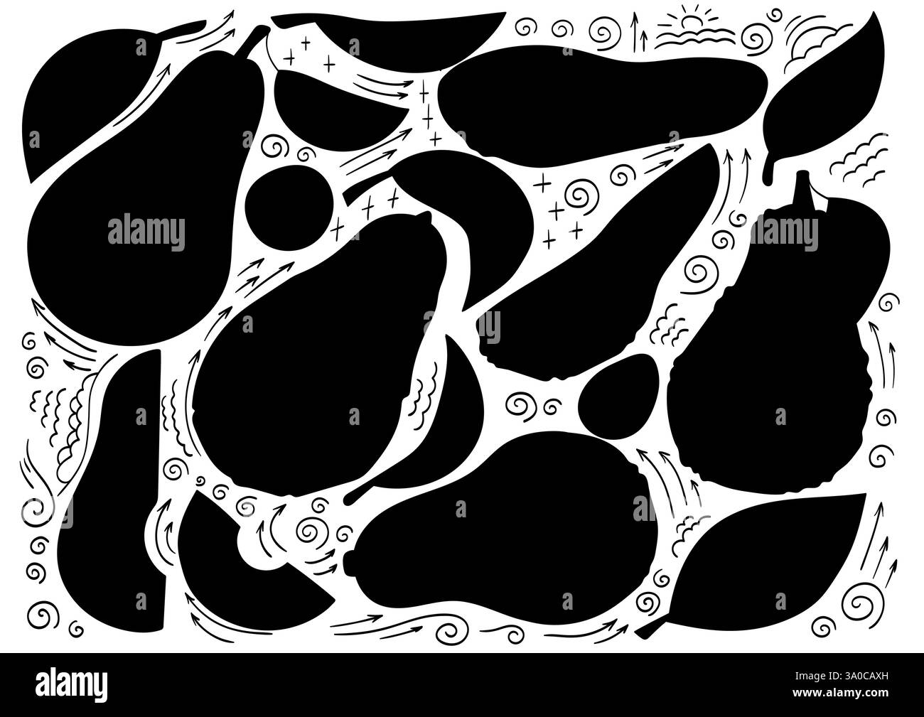 Avocado. Set of silhouettes in hand draw style. Design for riddles ...