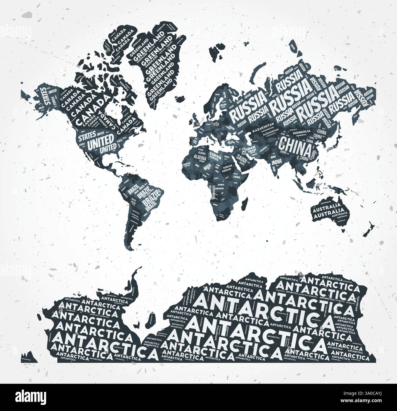 World countries word clouds. World shape on textured background ...