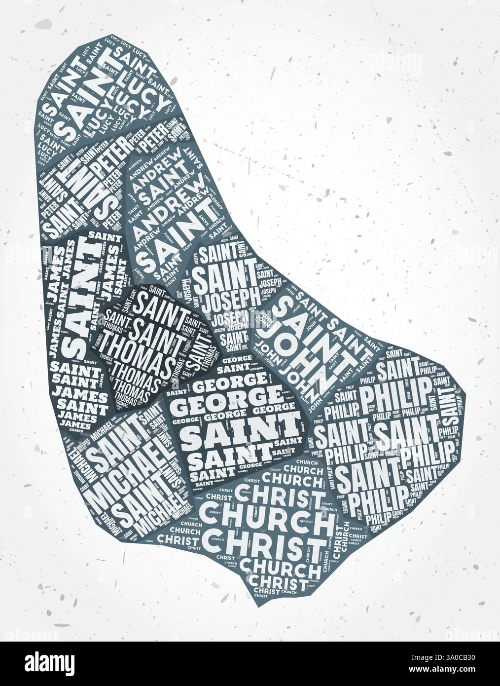 Barbados regions word clouds. Country shape on textured background ...