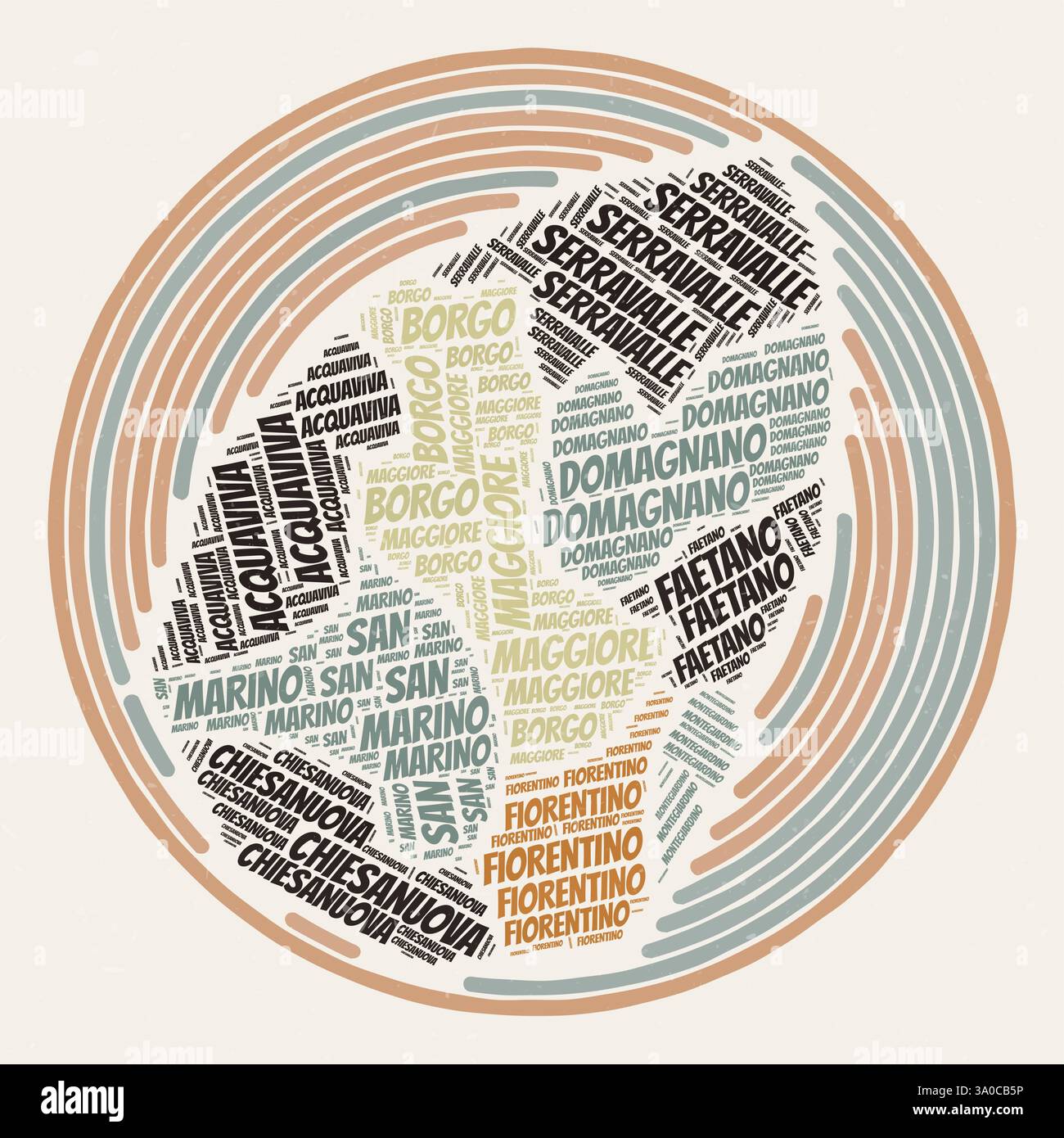 San Marino Round Poster. Typography style image of Country. Regions ...