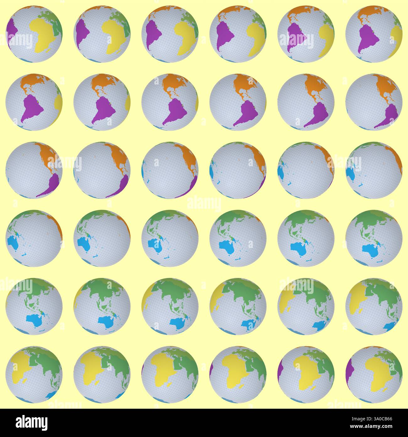 Collection of planet globes. Tilted sphere view. Rotation step 10 ...