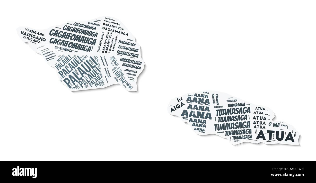 Samoa shape text cloud. Country border with shadow on white background ...