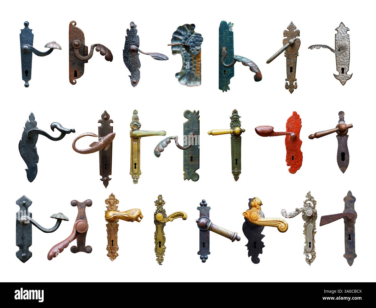 collage old iron door handle isolated on white background Stock Photo ...
