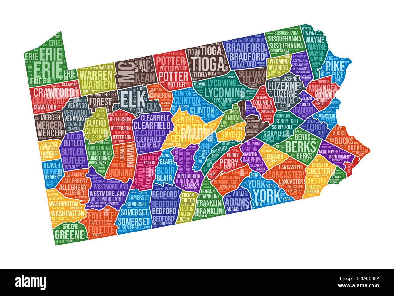 Pennsylvania shape. State word cloud with county division. Pennsylvania ...